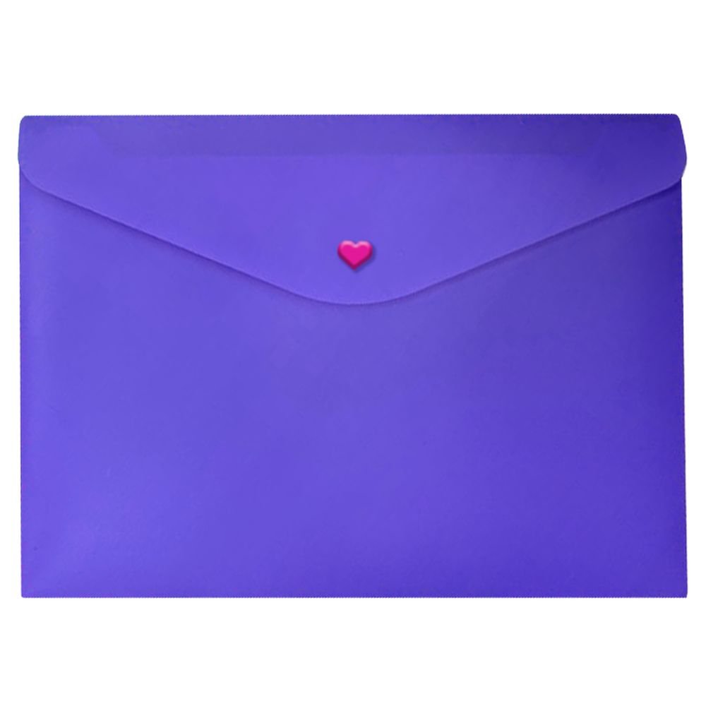 Pasta Envelope Com Botão Coração A4 Full Color Roxo - Bom Preço Magazine